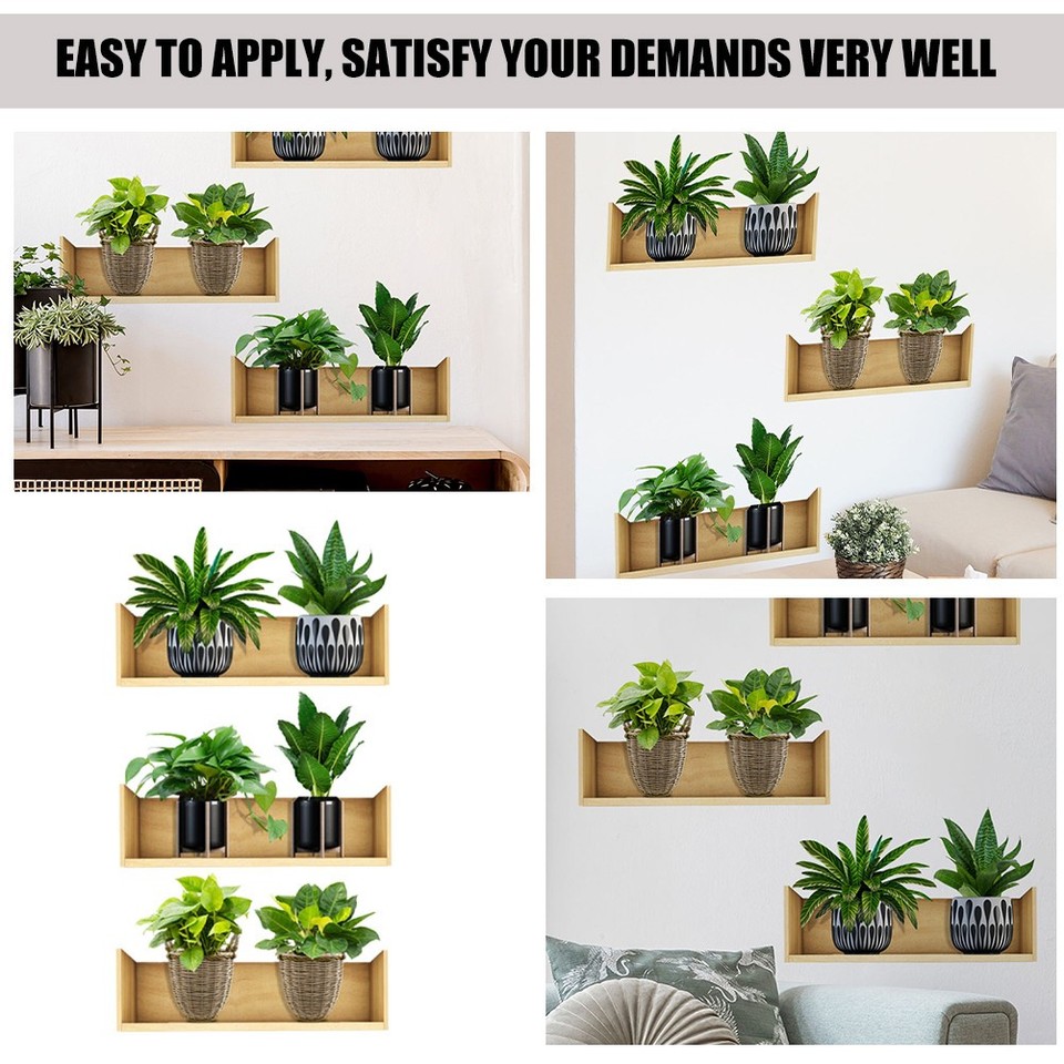 3 Sheets Wall Stickers Adhesive Potted Plants Decal Bedroom Wallpaper ...