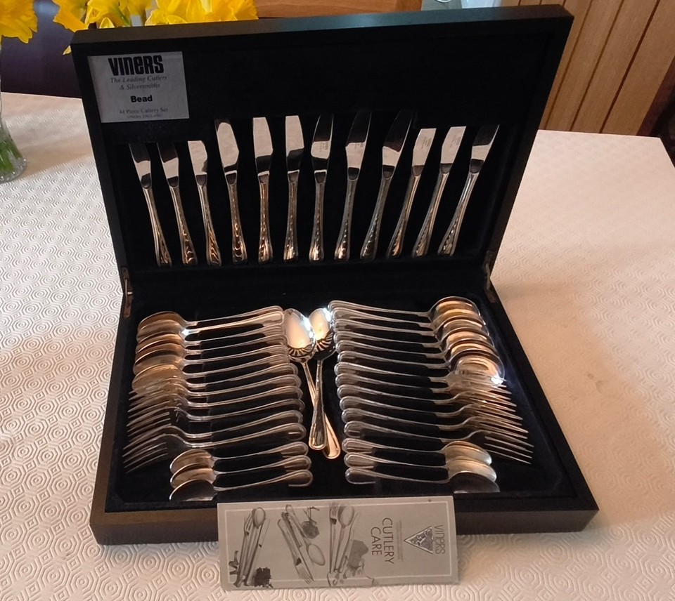 Viners Bead Silver Plate Cutlery Set 44 Pieces Boxed Vintage | eBay UK