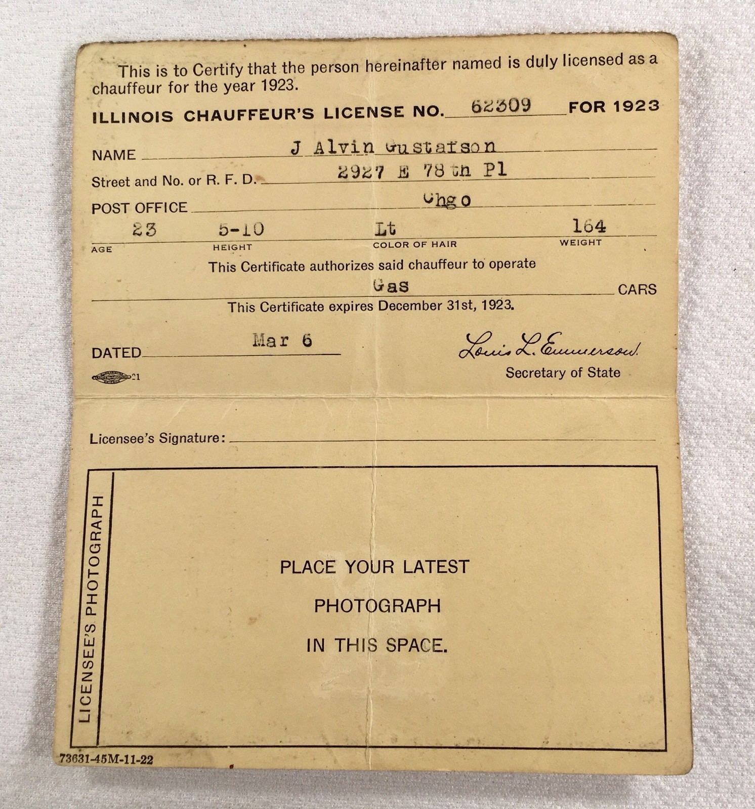 Antique 1923 Illinois Chauffeur Photo License | eBay