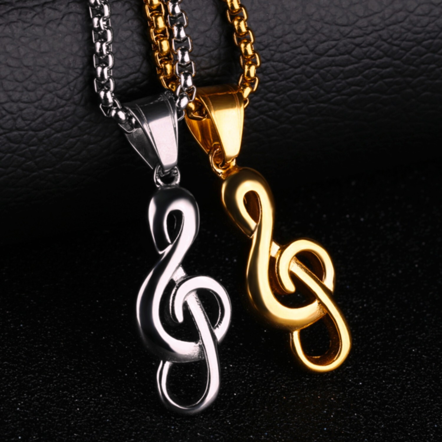 Silver Gold Music Note Pendant Necklace Gift For Men Women Box Chain 24 ...