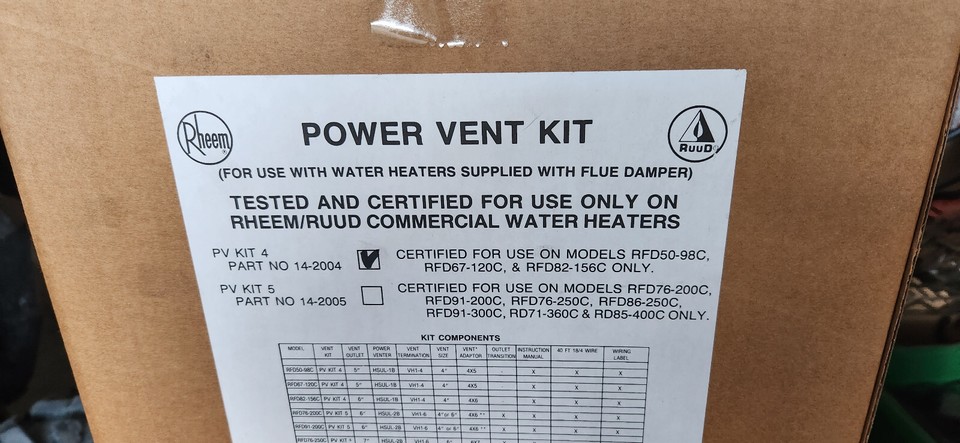 RHEEM RUUD 14-2004 PV KIT 4 Power Vent Kit Water Heater Part. NEW IN ...