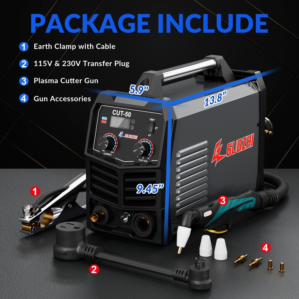 GZ GUOZHI 50A Plasma Cutter Dual Voltage 110V/220V Portable 10MM Clean ...