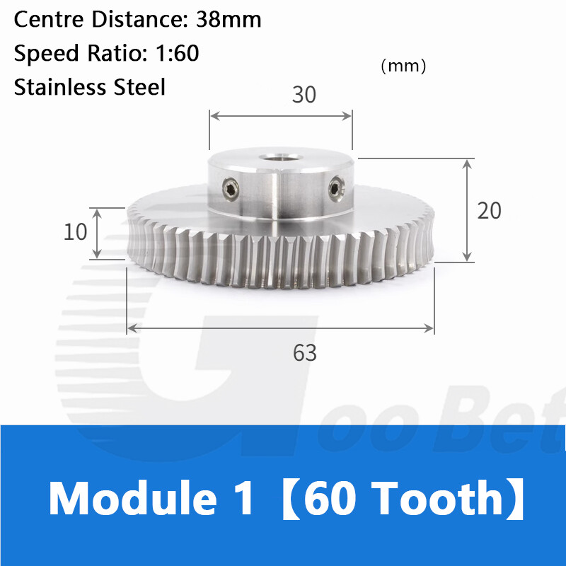 Module 1 Worm Shaft Worm Gear Wheel Stainless Steel 15 to 60 Tooth ...