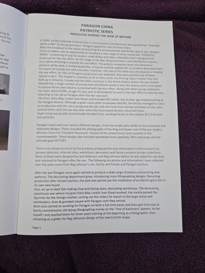 PARAGON CHINA PATRIOTIC SERIES | eBay UK