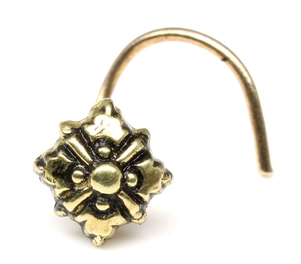 Small Square Indian Antique gold finish nose ring Twisted piercing 22g ...