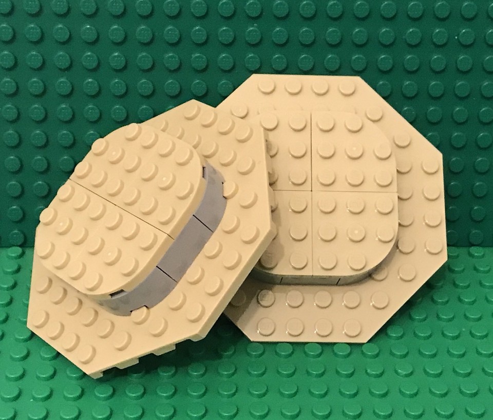 Lego 2 Prebuilt Tan Mini Raised Round Center Octagonal Plate ...