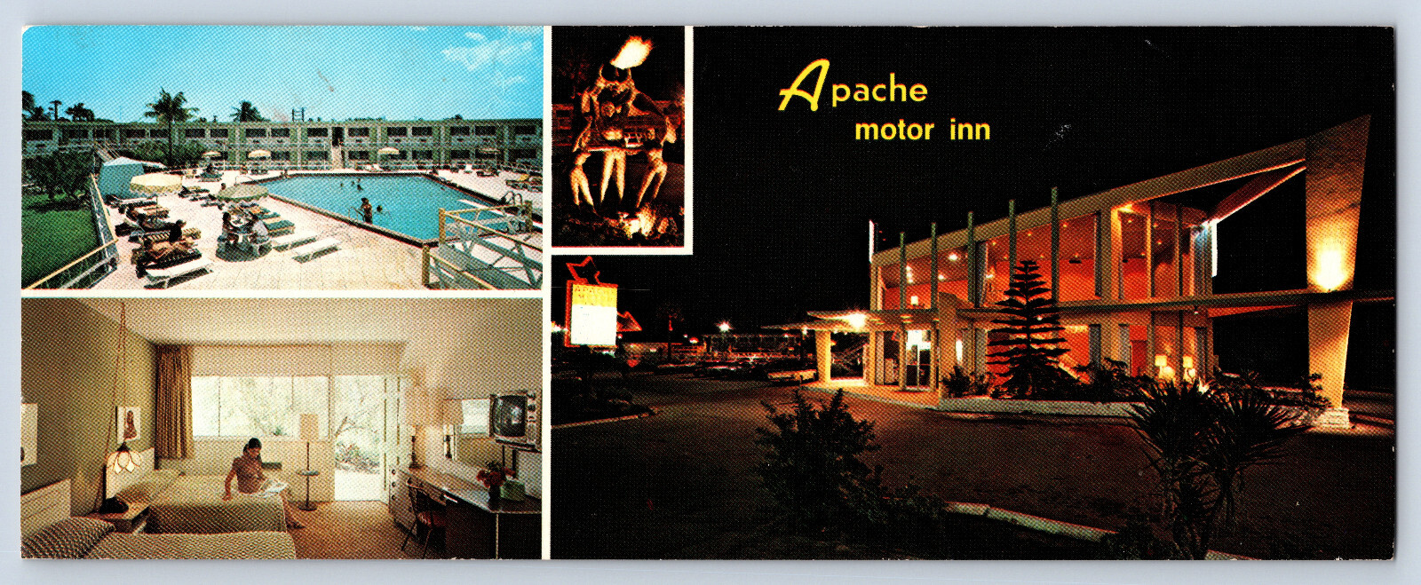 Vintage Postcard Miami FL Apache Motor Inn Swimming Pool Panoramic Pool ...