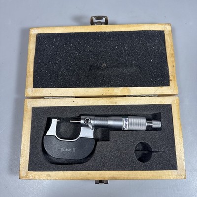 Phase II Outside Micrometer 0-1” Precision Tool 0.001” w/ Wooden Case ...