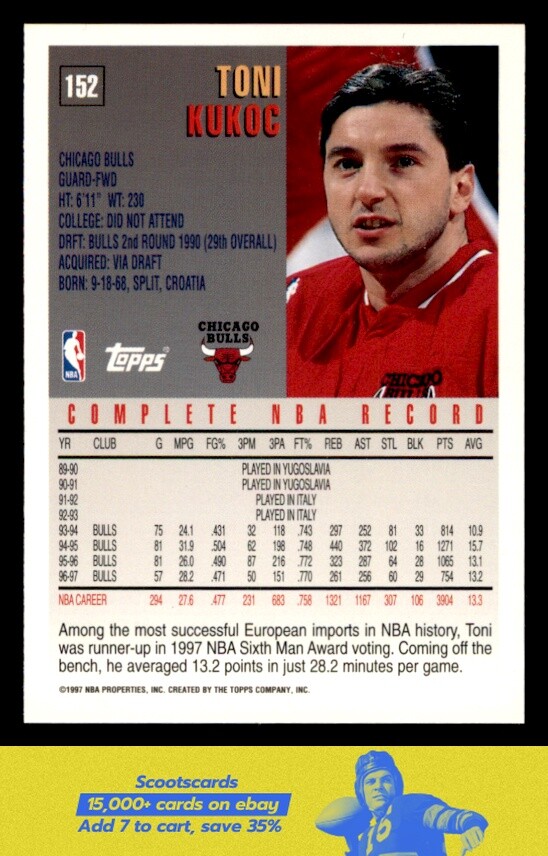 1997-98 Topps Toni Kukoc card #152 Chicago Bulls | eBay