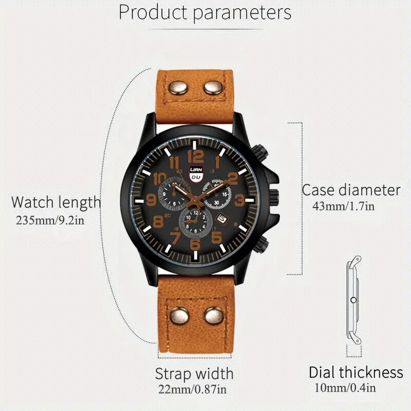 4Pc Fashion Quartz Wrist Watch Men PU Strap Watch And Bracelet Set ...