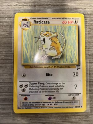 Pokémon TCG Raticate Base Set 2 58/130 Regular Unlimited Uncommon LP To ...