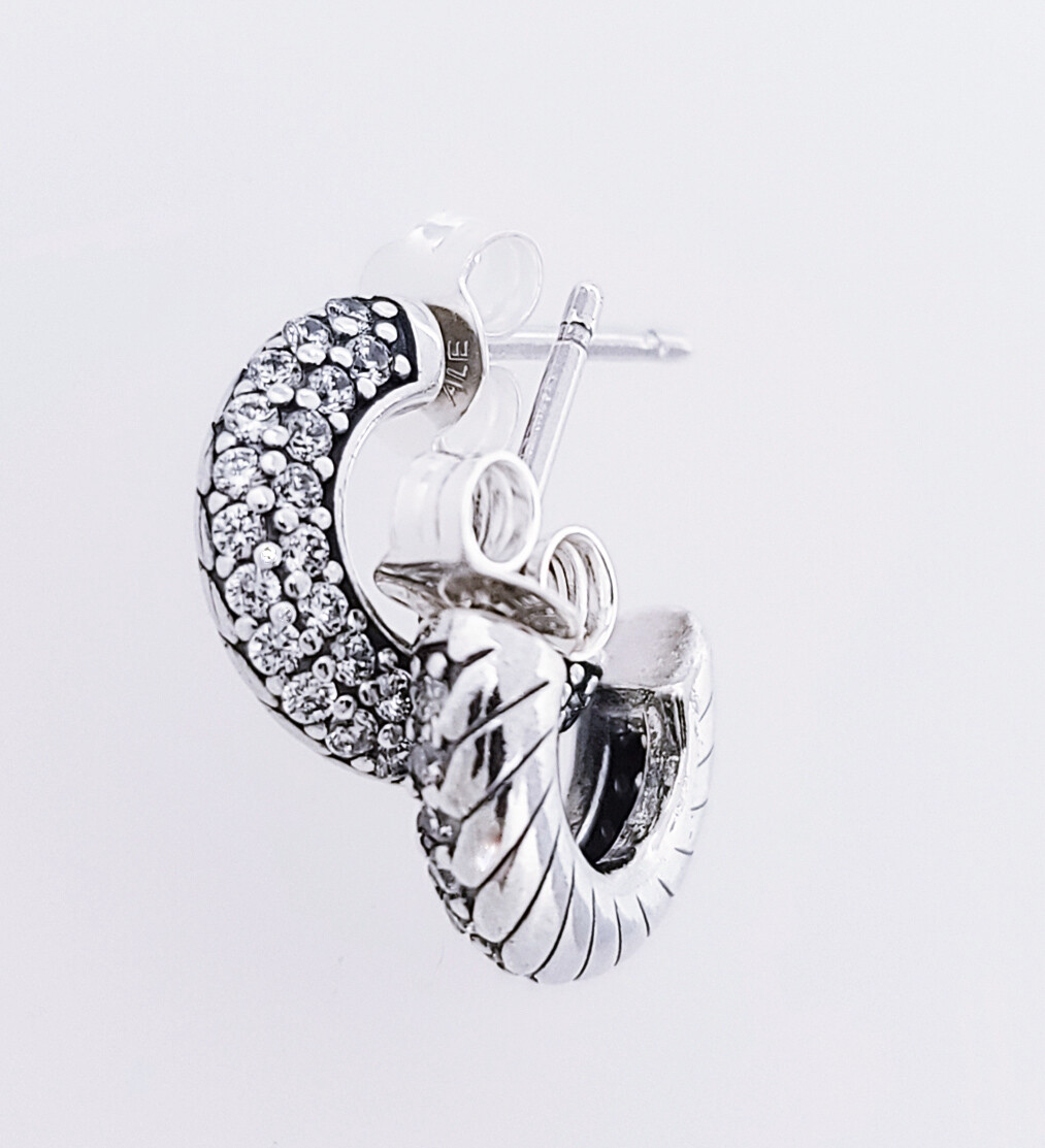 New Authentic PANDORA 925 Ale Pavé Snake Chain Pattern Hoop Earrings ...