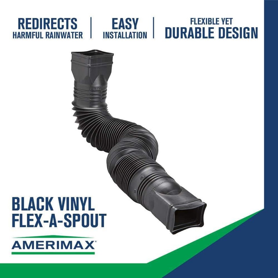55 In. Black Vinyl Downspout Extension Rain Gutter Extender Flexible ...