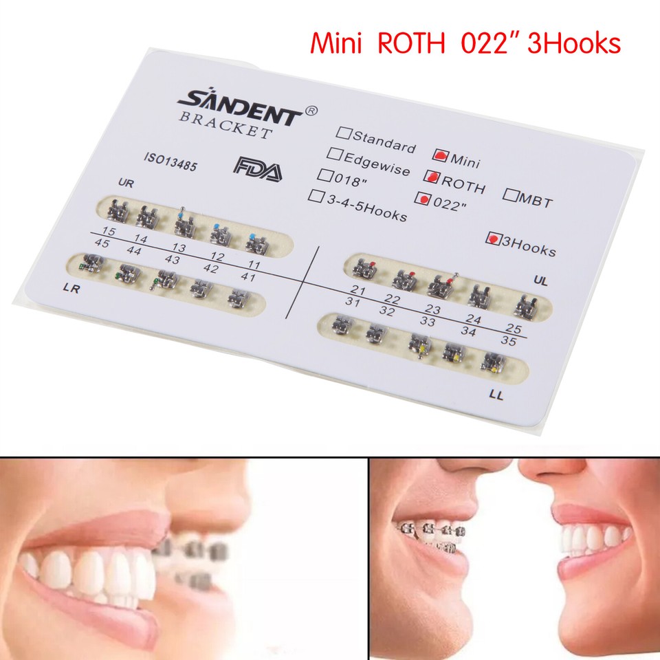 10 Packs SANDENT Dental Orthodontic Brackets Braces Mini Roth 022"Slot ...