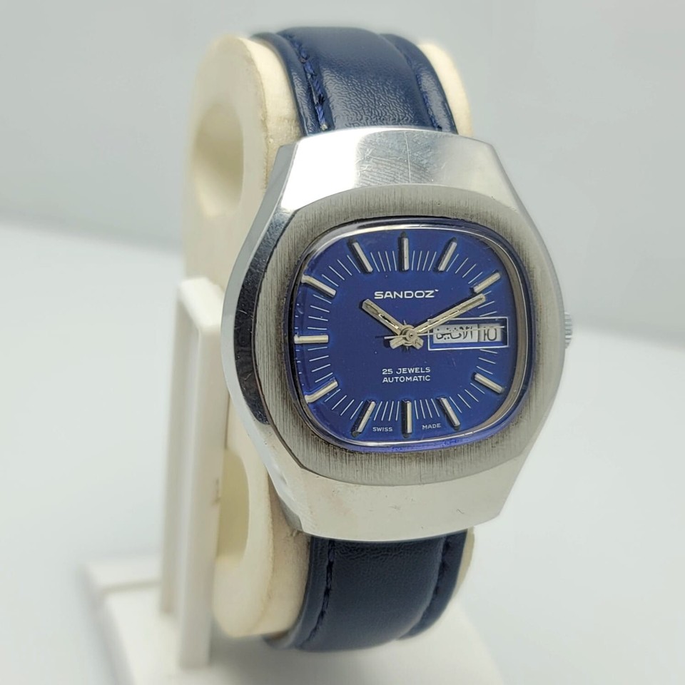 Sandoz FHF 909 Blue Dial Day/Date Automatic Swiss Vintage Men’s Watch ...