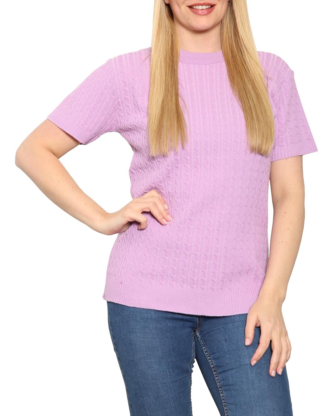 Women's Crew Neck Short Sleeve Jumper Ladies Knitted Short Sleeve Top ...