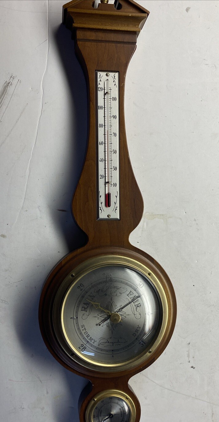 VINTAGE AIRGUIDE BAROMETER TEMP MAHOGANY BANJO WEATHER STATION 20.5 ...