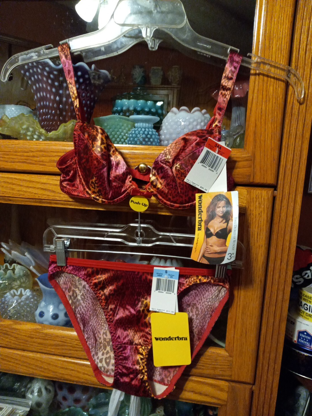 NOS Wonderbra Glossy Satin Push Up Plunge Bra 34A W Panties Set Red ...