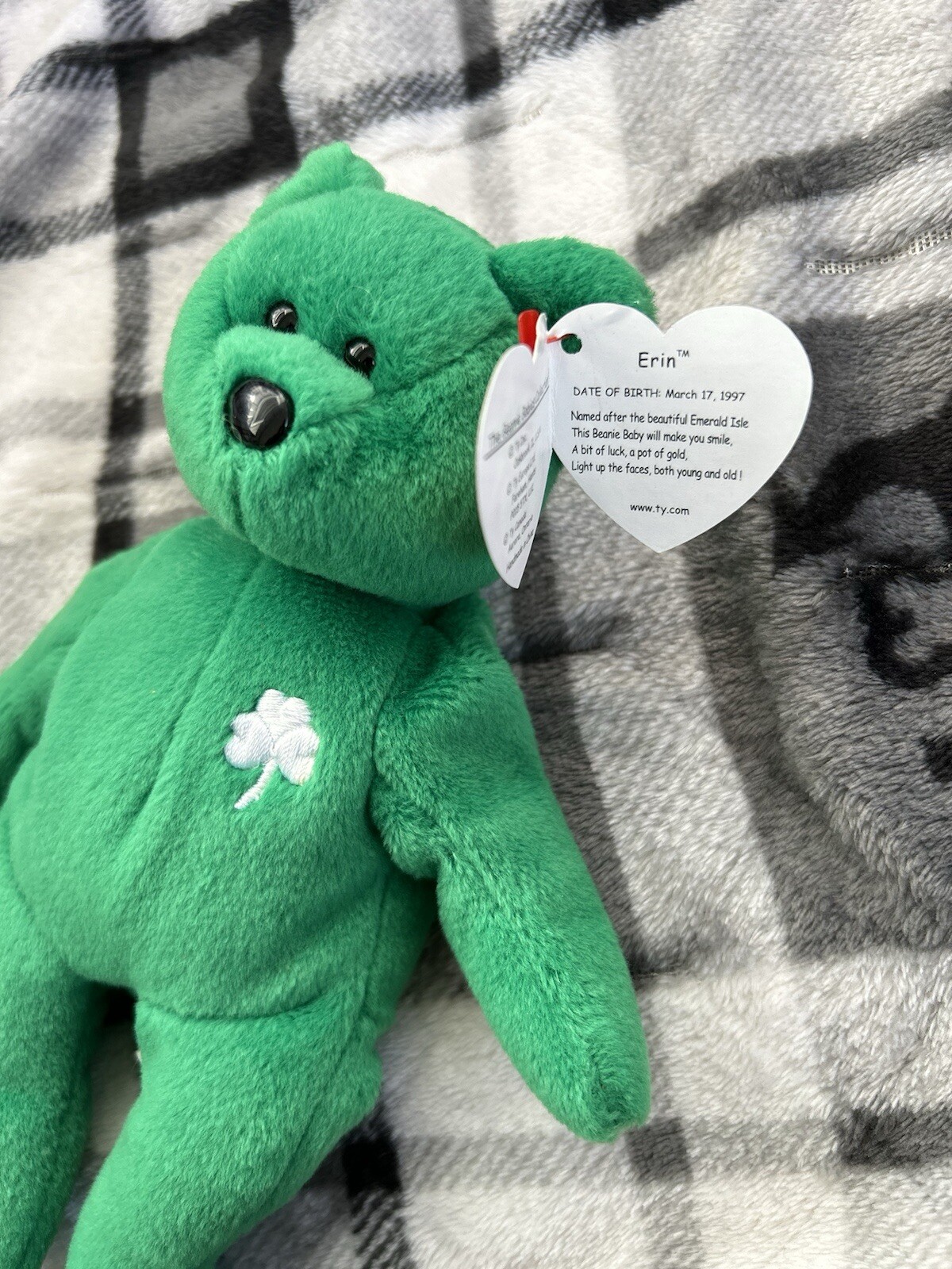 Ty Beanie Baby Erin The Bear 1997 Retired Plush Toy Rare ERROR ON TAGS ...