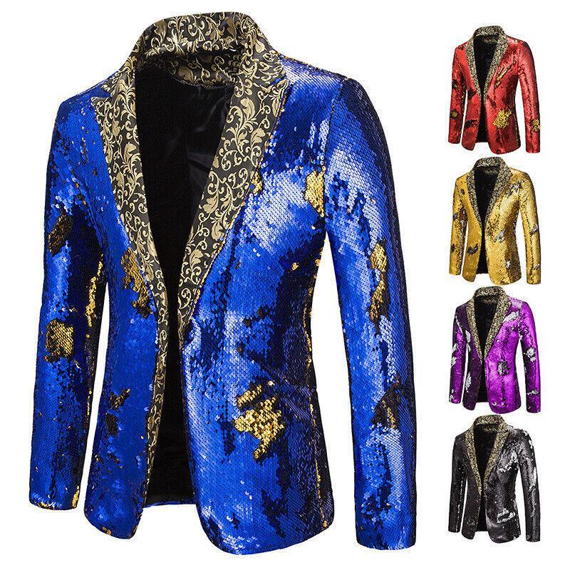 Men Tuxedo Club Sequin Glitter Blazer Gentleman Party Suit Men Suit ...
