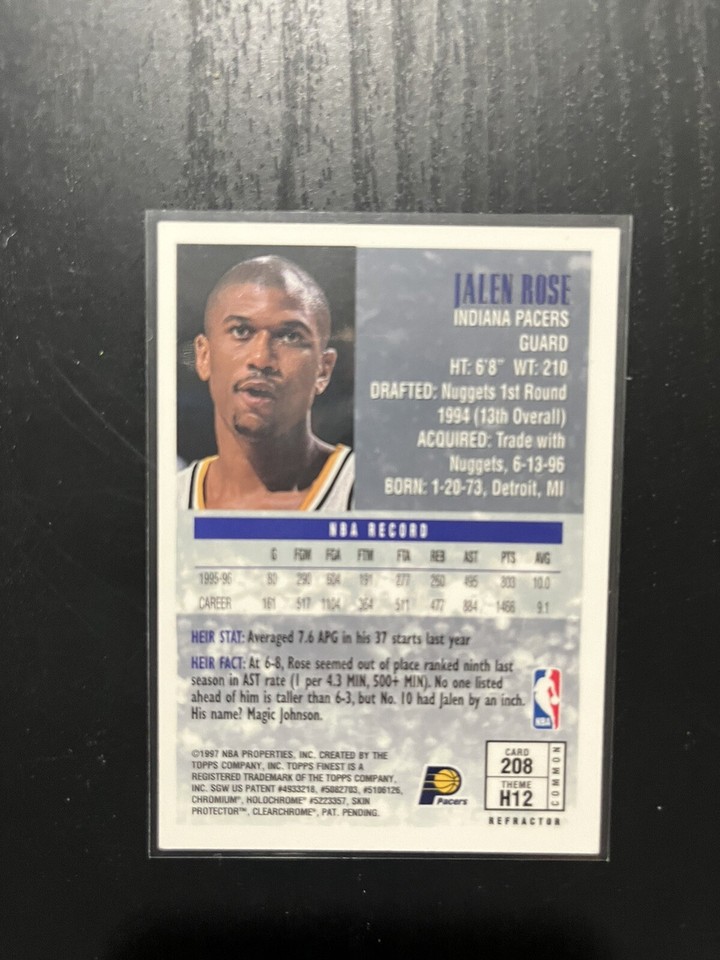 Jalen Rose 1996-97 Topps Finest Heirs #208 Indiana Pacers | eBay