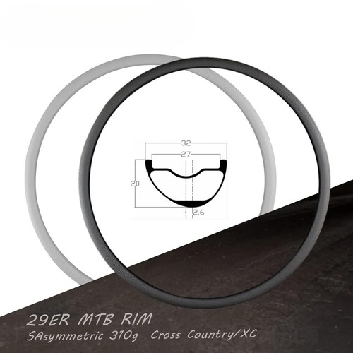 29er XC Cross Country Asymmetric MTB Carbon Rims 30mm*20mm Hookless ...