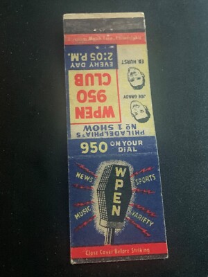 Vintage Matchbook “WPEN 950 Club Philadelphia Radio - Joe Grady & Ed ...