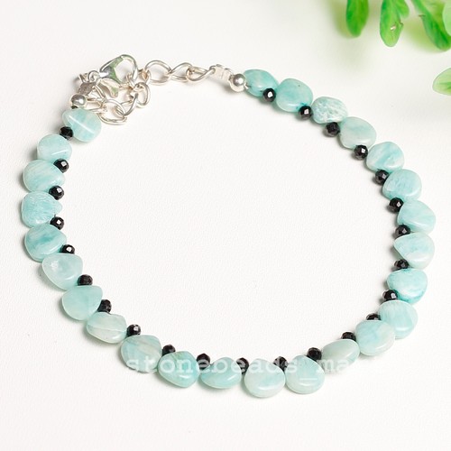 925 Sterling Silver Amazonite+Black Spinel Heart Shape Gemstone ...