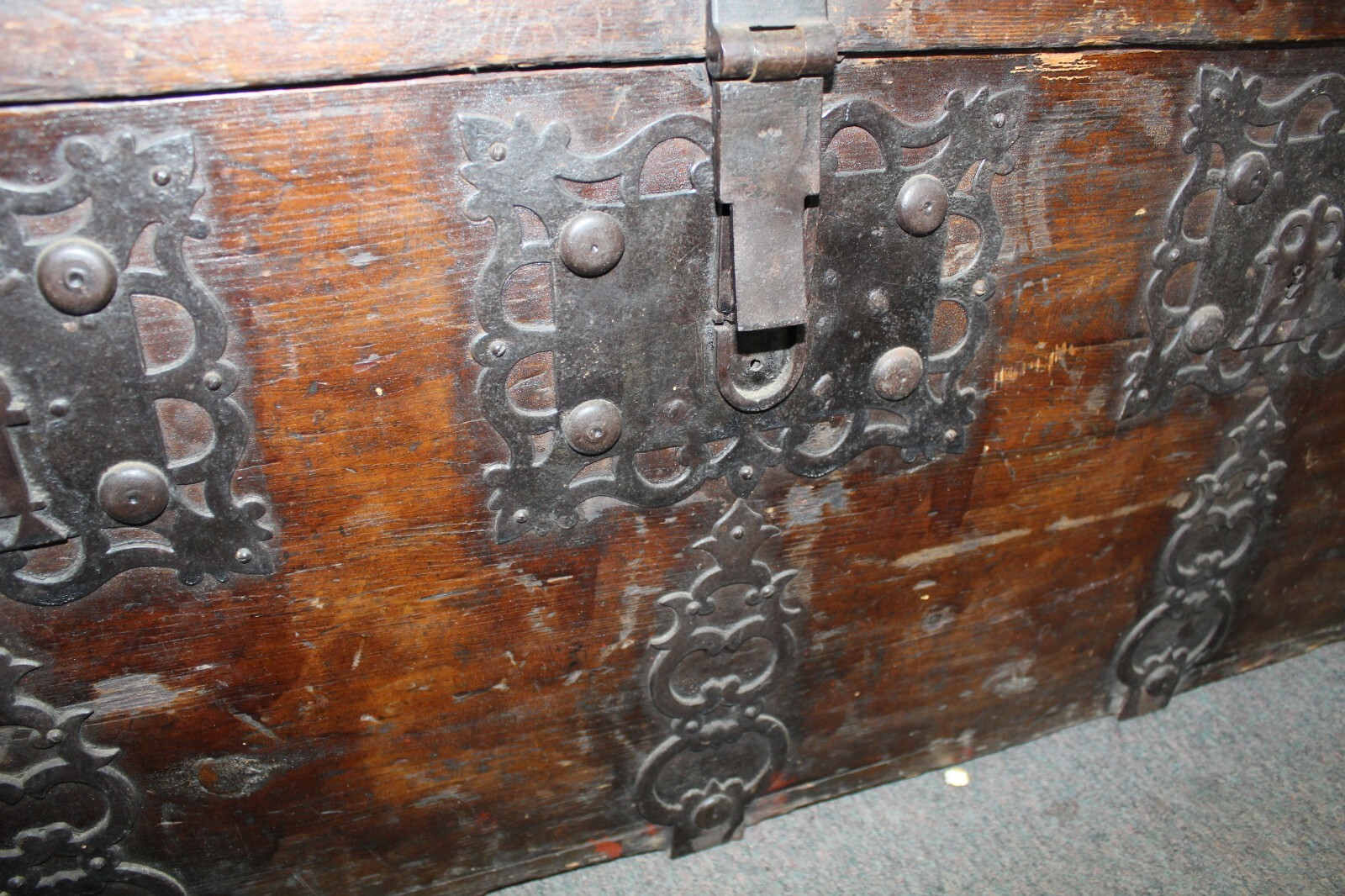 VERY LARGE Old Antique EARLY Multi Lock WOODEN TRUNK Treasure Chest ...