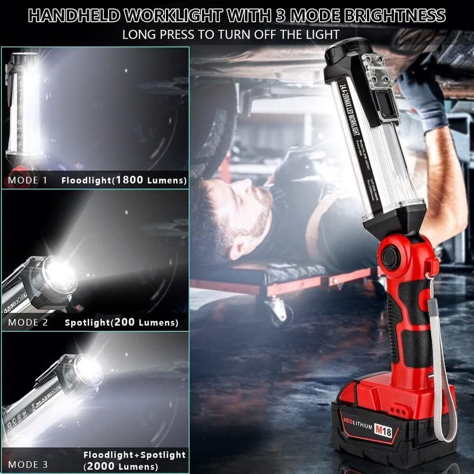 Cordless LED Work 35W 2000LM Handheld Work Light Torch For Milwaukee ...