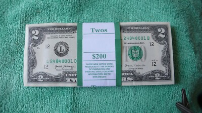 Lot (100) BEP STRAP 100 TWO DOLLAR BILLS - $2 UNCIRCULATED SEQUENTIAL ...