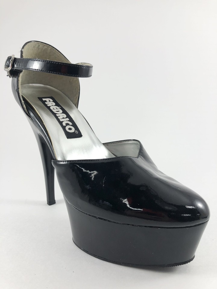 Black Patened Leather 6” Platform Stiletto High Heels With Closed Toe ...