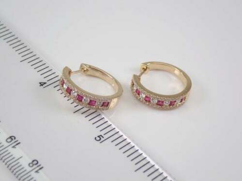 2Ct Princess Cut Lab Created Ruby Studded Hoop Earrings 14k Yellow Gold ...