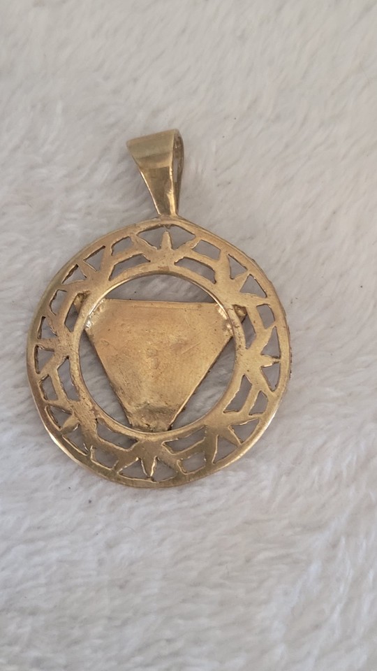 Vintage Guess Logo Pendant Gold Tone Round Cut-Out Triangle Question ...