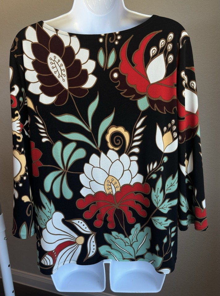 Eva Varro Stretch Asymmetrical Tunic Top Floral Polyester Size L | eBay
