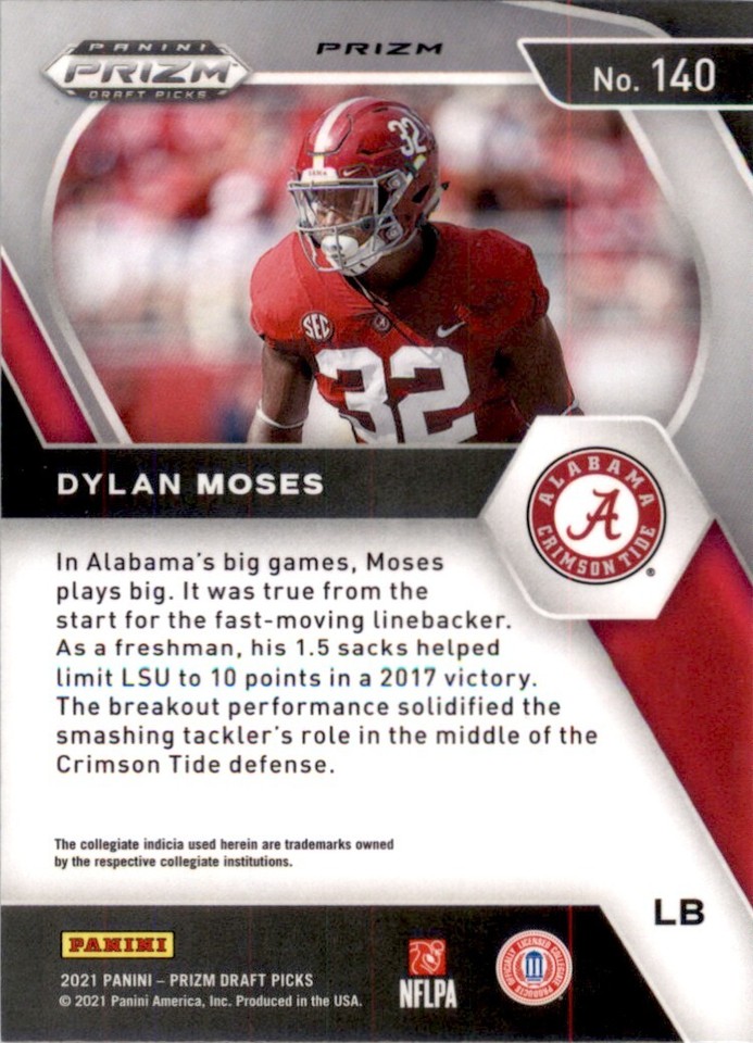 2021 Prizm Draft Picks Green DYLAN MOSES Rookie Alabama Crimson Tide ...
