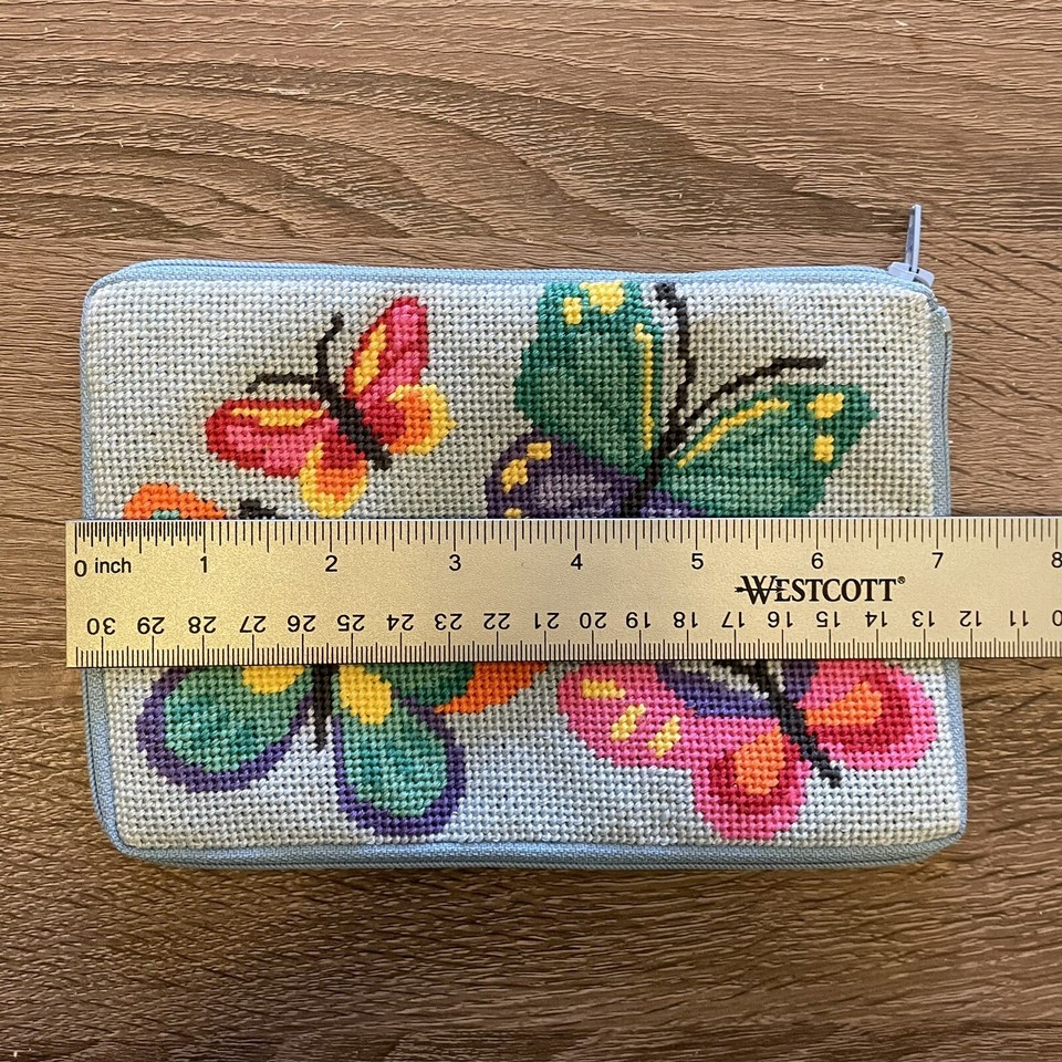 Stitch And Zip Alice Peterson Needlepoint Butterfly Purse Makeup Bag ...
