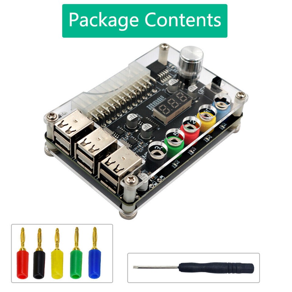 US STOCK 24 Pins ATX Power Supply Breakout Board Case Kit Support 3.3V ...