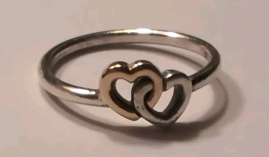 Pandora 925 ALE Sterling & 14K Gold Double Heart Ring… - Gem
