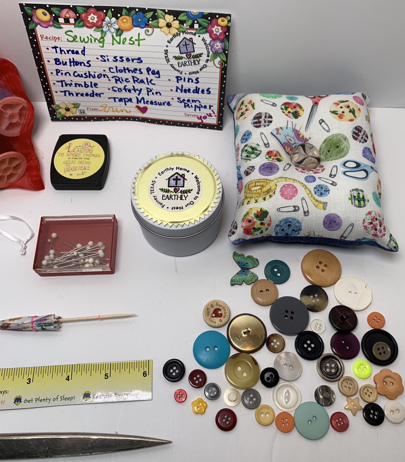 Sewing Basket Notions Keepsake Box Treasure Hope Chest Nest Vintage ...