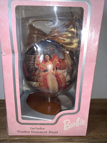 1997 Holiday Barbie 4" Decoupage Ornament with Wooden Ornament Stand IN ...