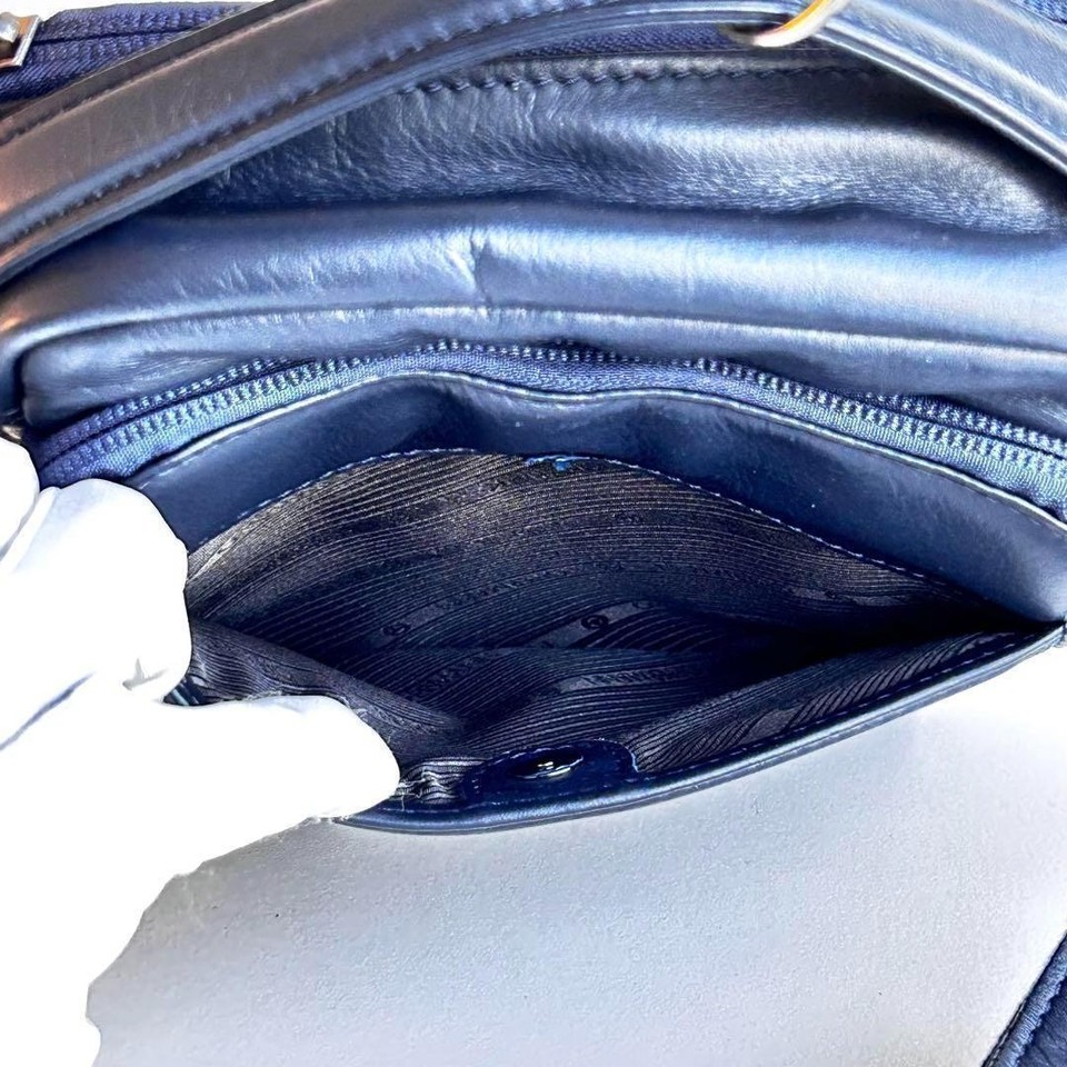 Offerman Cowhide 2-Way Shoulder Bag Navy Made in Japan Formal Leather ...