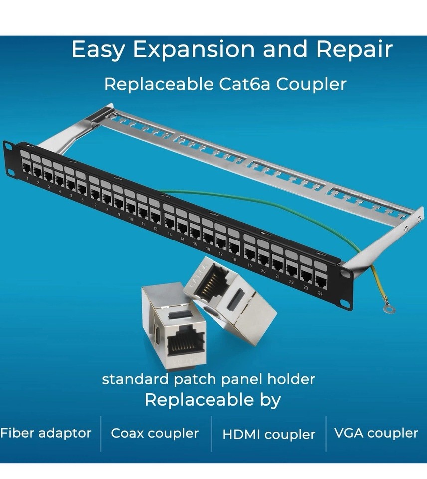 Rapink Patch Panel 24 Port Cat6A with Inline Keystone 10G Support ...