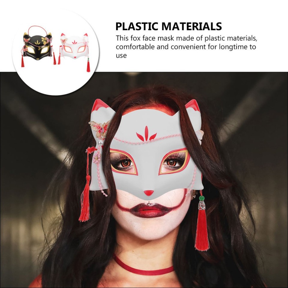2pcs Japanese Fox Half Face Mask Decorative Mask Party Cosplay Half ...