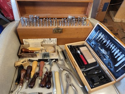 HUGE lot 90+ Vintage CRAFTOOL Leather Stamps Tools Patterns Knives ...