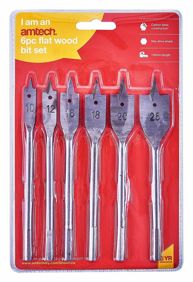 6PC METRIC FLAT WOOD SPADE DRILL BIT SET CUTTER HEX CUTTING HOLE BORER ...