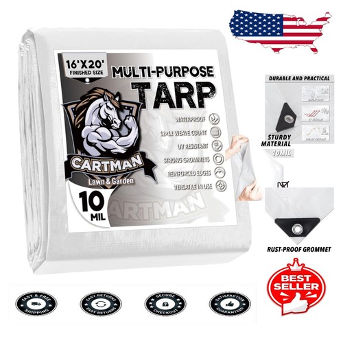 10 Mil Poly Tarpaulin 16x20 ft - Reinforced Edges, Waterproof ...