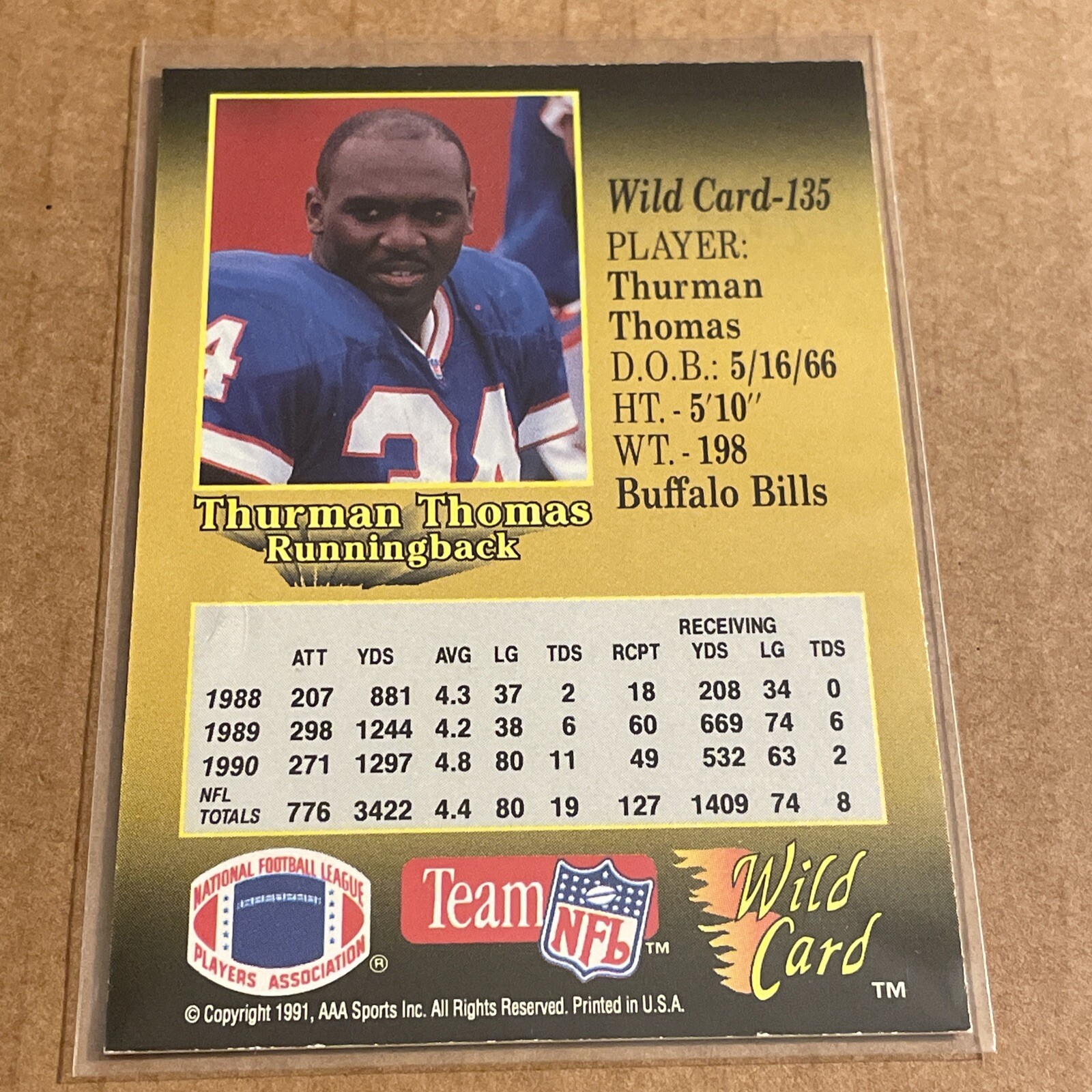 1991 Wild Card 5 Stripe Thurman Thomas #135 HOF Buffalo Bills | eBay
