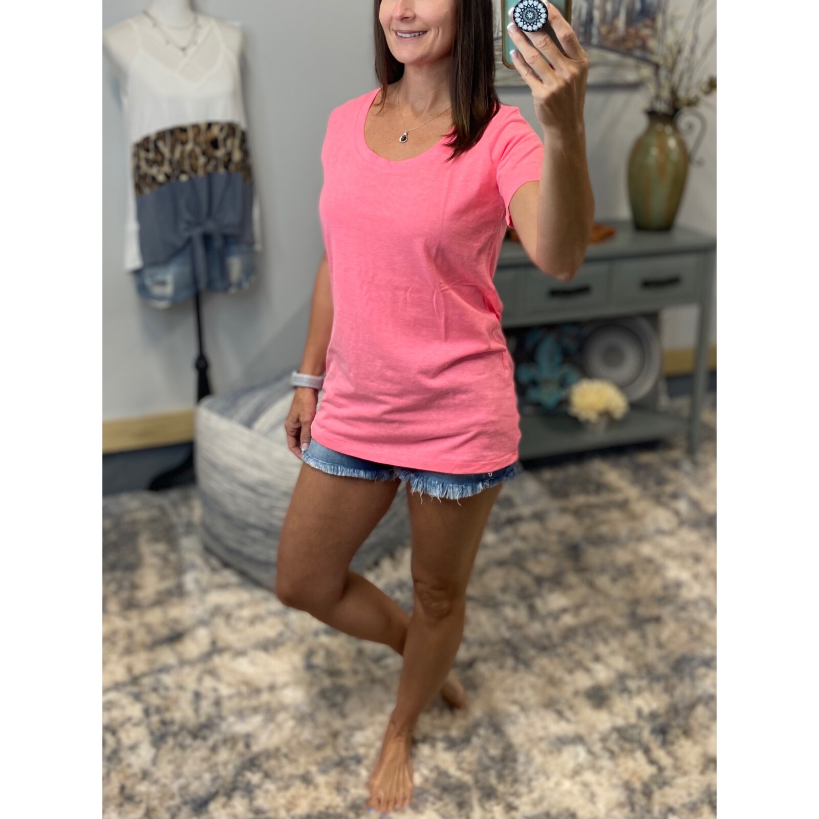 Very Sexy Loose Floaty Scoop Neck Boyfriend Tee Shirt Melange Neon Pink S/M/L | eBay