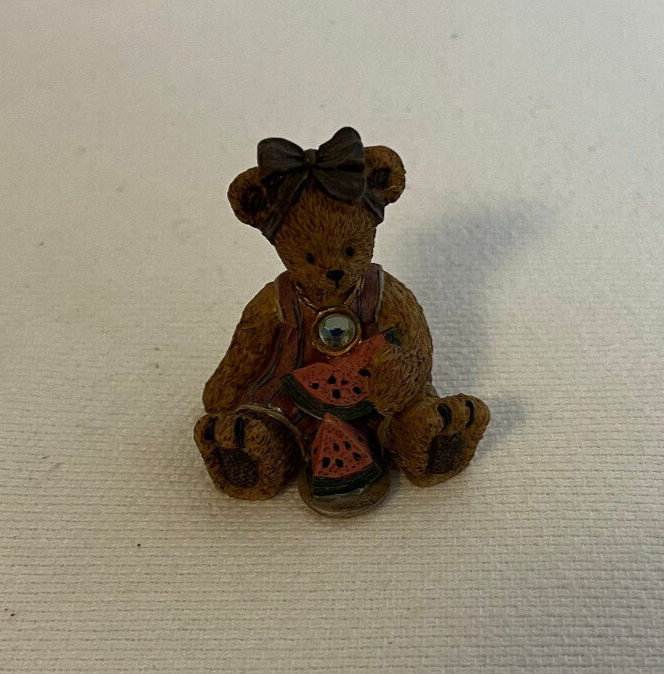 Small Resin Bear Figurine August Stone 1 3/4" Tall Eating Watermelon | eBay